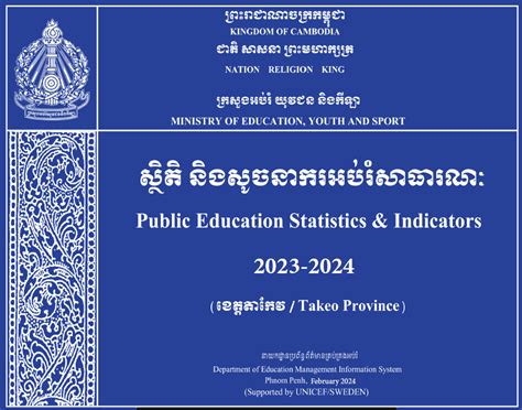 សៀវភៅ ស្ថិតិ និងសូចនាករអប់រំសាធារណៈ ខេត្តតាកែវ សាលាឌីជីថល