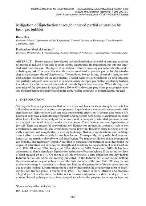 Pdf Mitigation Of Liquefaction Through Induced Partial Saturation By