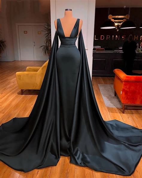 블랙 이브닝 드레스 긴 새틴 2021 V 목 민소매 목도리 사우디 아라비아 두바이 여성 정장 이브닝 가운 플러스 사이즈이브닝 드레스 Aliexpress