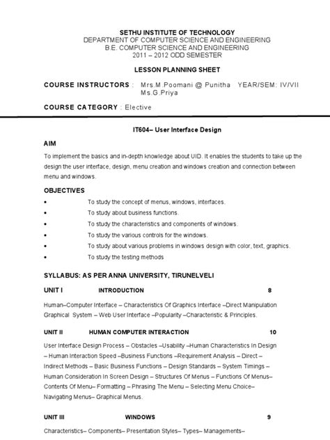It604 User Interface Design Syllabus Pdf Menu Computing User