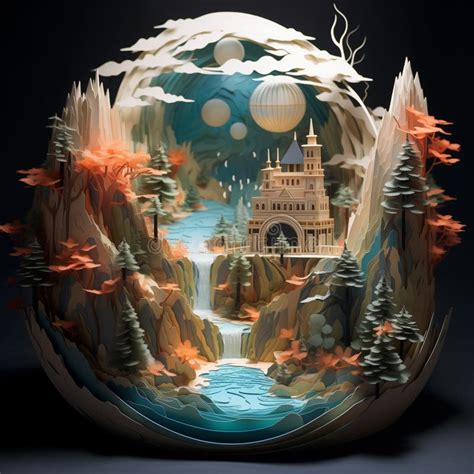 Paper Cut Composition Plant Elements Forest Trees Nature Background Leaves Flowers Vegetables