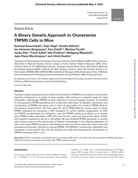 Pdf A Binary Genetic Approach To Characterize Trpm5 Cells In Mice Dokumentips