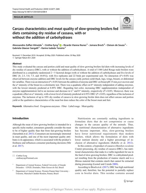 Carcass Characteristics And Meat Quality Of Slow Growing Broilers Fed Diets Containing Dry