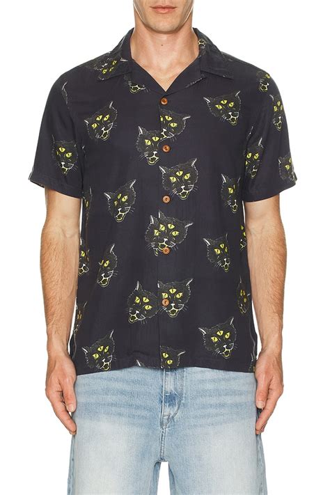 Nudie Jeans Arvid The Cat Hawaii Shirt In Antracite Revolve