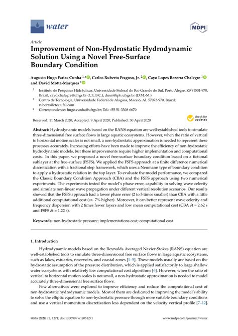 Pdf Improvement Of Non Hydrostatic Hydrodynamic Solution Using A