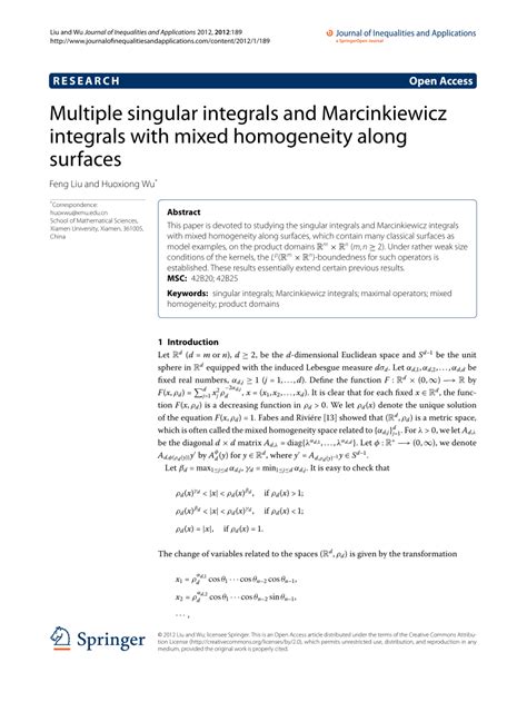 Pdf Multiple Singular Integrals And Marcinkiewicz Integrals With