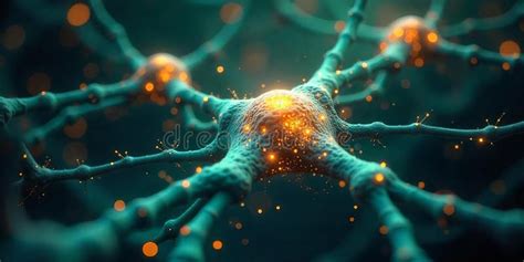 Microscopic Neuron Network Artistic Rendering Generated Using Ai Stock Illustration