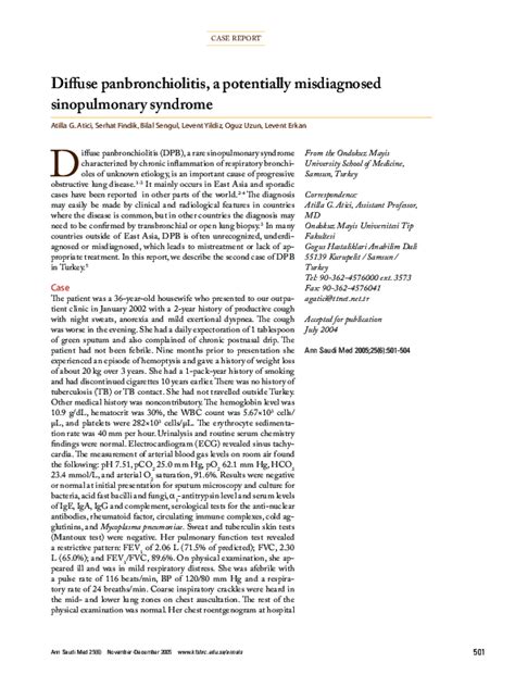 Pdf Diffuse Panbronchiolitis A Potentially Misdiagnosed Sinopulmonary Syndrome