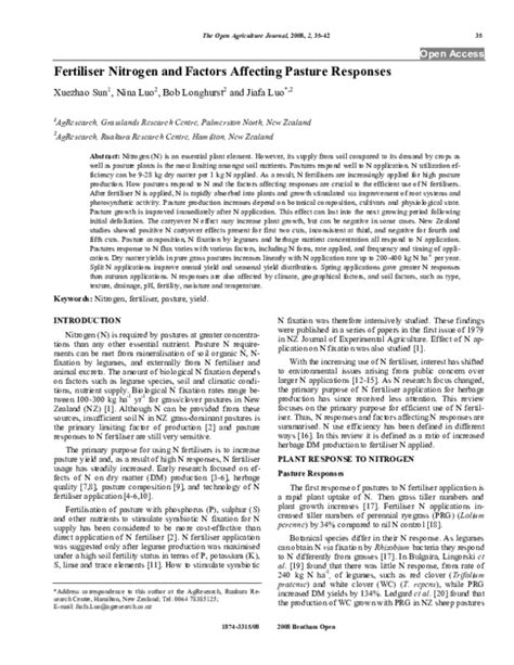 Pdf Fertiliser Nitrogen And Factors Affecting Pasture Responses