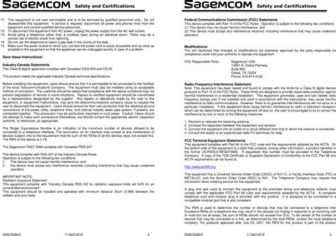 Sagemcom Broands Fast5566 Home Hub Fast 5566 User Manual F5566 Safety