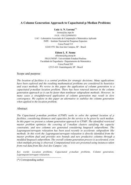 A Column Generation Approach To Capacitated P Median Problems