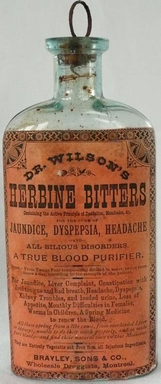 Wilsons Herbine Bitters J W Brayley And Co Médicaments Brevetés Anciennes Bouteilles De