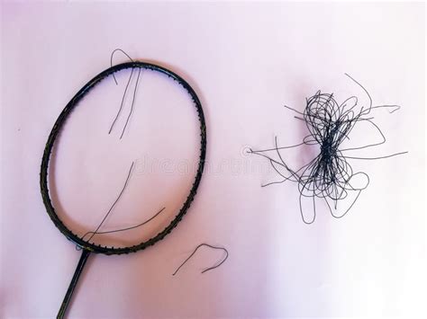 Badminton Racket With A Broken Strings On Color Background Editorial Stock Image Image Of