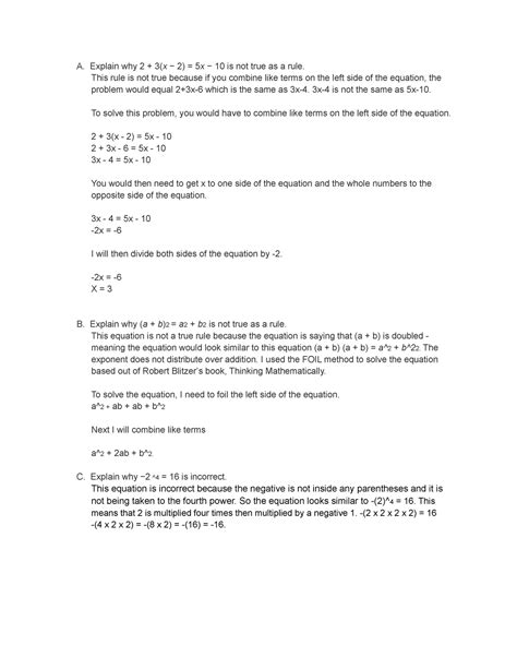 Qtt 2 Task 3 Attempt 2 Qtt2 Task 3 A Explain Why 2 3 X − 2 5 X − 10 Is Not True As A