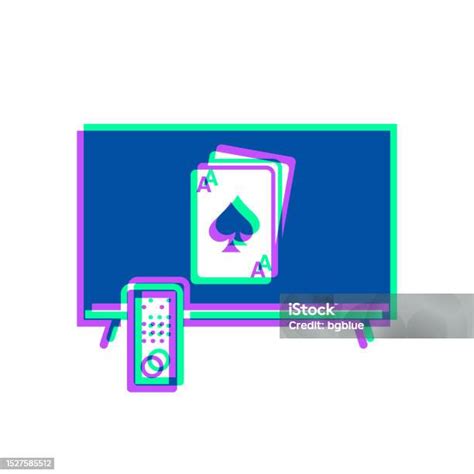 카드 놀이가 있는 Tv 흰색 배경에 두 가지 색상이 오버레이된 아이콘 3차원 형태에 대한 스톡 벡터 아트 및 기타 이미지 3차원 형태 Tv 보기 개념 Istock