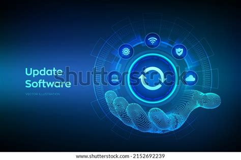5 Update Icon Robotic Hand Upgrade Software Version Concept On Virtual Screen Computer Images
