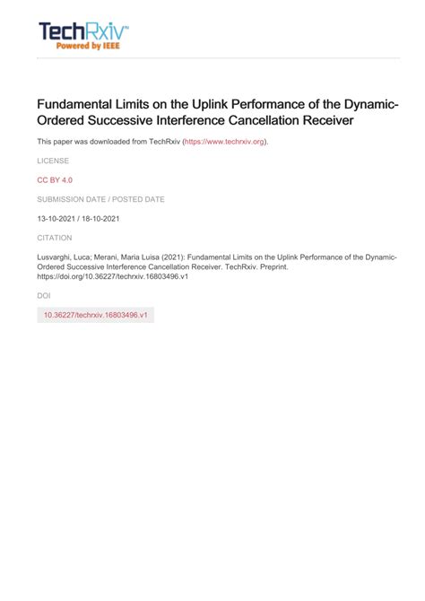 Pdf Fundamental Limits On The Uplink Performance Of The Dynamic