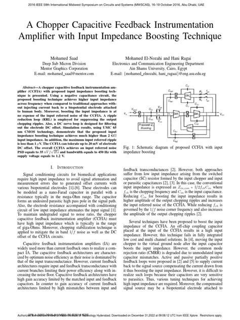A Chopper Capacitive Feedback Instrumentation Amplifier With Input Impedance Boosting Technique