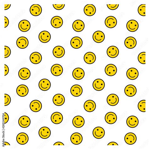 Smile Background Seamless Pattern Of Happy Smiley Face Icon Smiling Emoticon Texture Stock