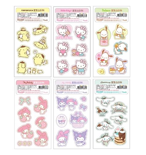 6개1세트 산리오 정품 마이멜로디 쿠로미 키티 폼폼푸린 시나모롤 포챠코 다꾸스티커 탑꾸스티커 미니스티커 포켓스티커 6개 구매시 발송 됩니다 에이블리
