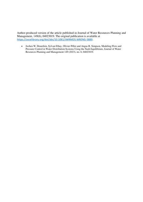 Pdf Modelling Flow And Pressure Control In Water Distribution Systems
