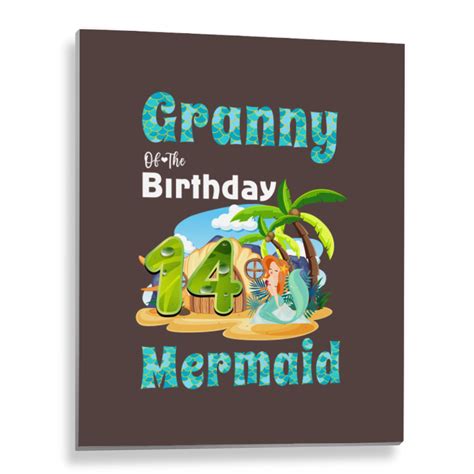 Cute Mermaid Granny Of The 14th Birthday Red Metal Print Vertical By