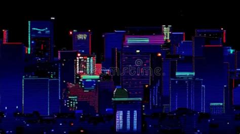 Pixel Art Glitching Cyberpunk Cityscape With Neon Lights Stock Video