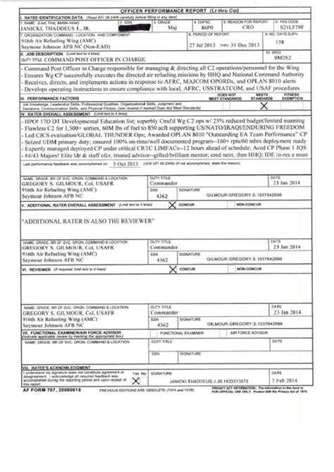 Af Form 707 Officer Performance Report Printable Pdf Download