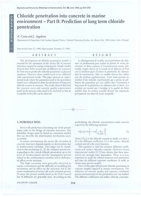 Pdf Chloride Penetration Into Concrete In Marine Environment Part Ii Prediction Of Long Term