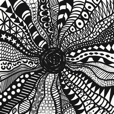 Zentangle Patterns A Black And White Abstract Design With Lines Dots