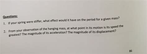 Solved Simple Harmonic Motion Lab Theory Questions Chegg