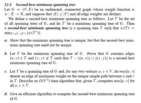 Solved 23 1 Second Best Minimum Spanning Tree Let G V