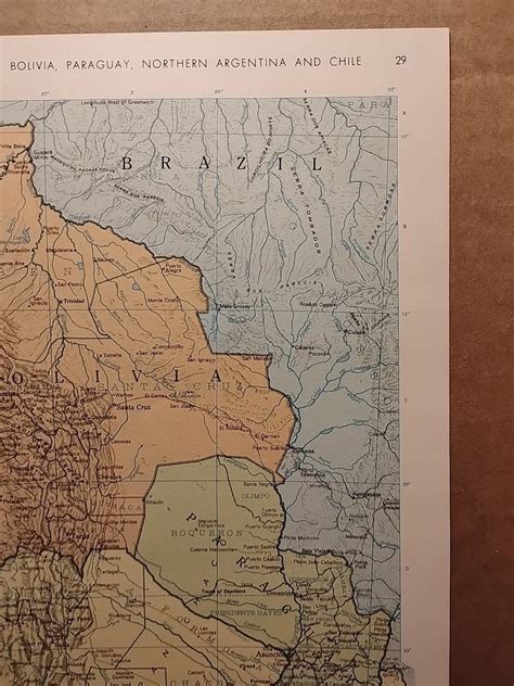 1966 Vintage Bolivia And Paraguay Old Mcm Atlas Map Rand Mcnally World