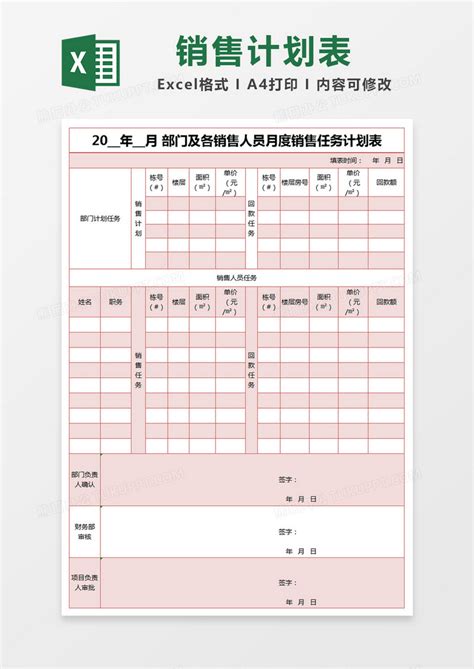 红色简约年月部门及各销售人员月度销售任务计划表excel模版模板下载销售图客巴巴