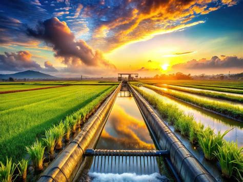 Stunning Double Exposure Of A Rural Asian Rice Paddy Irrigation System At Sunrisesunset Metal