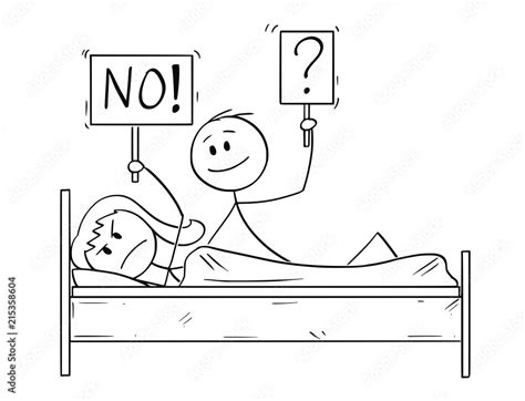 Cartoon Stick Drawing Conceptual Illustration Of Couple In Bed Man Wants Sexual Intercourse