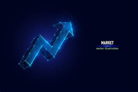 연결된 점으로 만든 위쪽 기호 디지털 와이어 프레임 상승 화살표 가격 인플레이션 은 파란색 배경에 낮은 폴리 벡터 그림에 서명합니다 인플레이션에 대한 스톡 벡터 아트 및