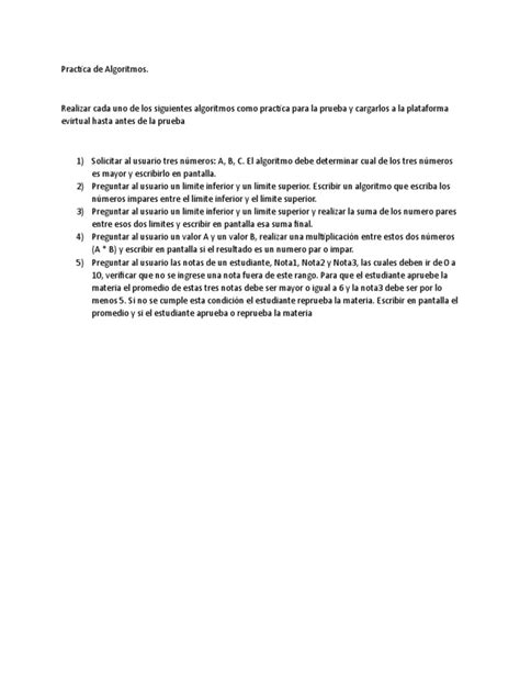 Practica De Algoritmos Pdf