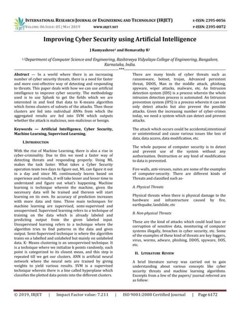 Irjet Improving Cyber Security Using Artificial Intelligence Pdf