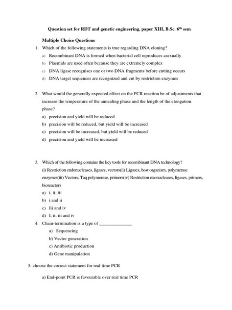 Rdt And Genetic Engeneering Paper Xiii Bsc 6th Sem Pdf