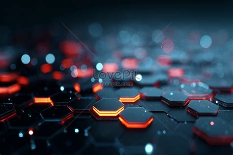 미래의 기술 감지 육각형 구조 및 빛나는 라인 디자인