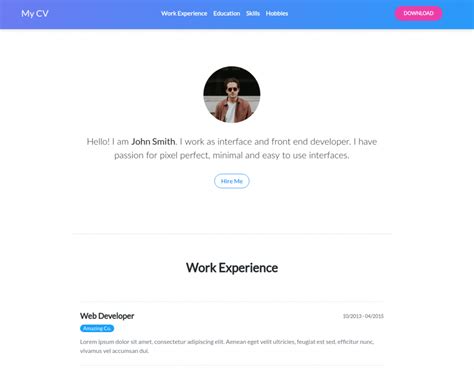 Freebie Beautiful Cv Template With Bootstrap Idevie