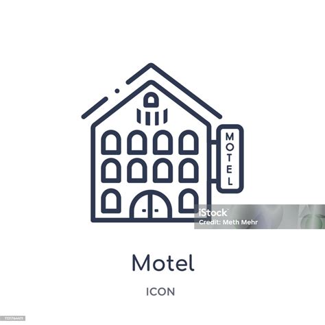 도시 요소 개요 컬렉션에서 선형 모텔 아이콘입니다 얇은 라인 모텔 흰색 배경에 고립 된 벡터입니다 모텔 트 렌 디 일러스트 0명에 대한 스톡 벡터 아트 및 기타 이미지