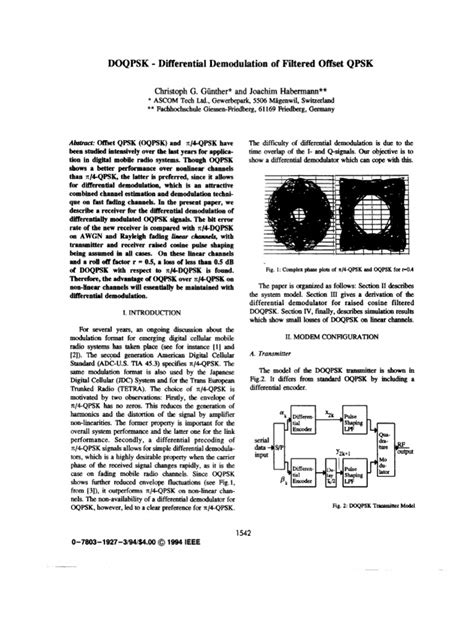 Pdf Doqpsk Differential Demodulation Of Filtered Offset Qpsk