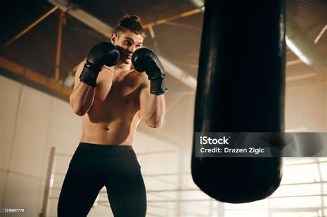 건강 클럽에서 복싱 훈련을 가진 젊은 근육 구축 스포츠맨 건강한 생활방식에 대한 스톡 사진 및 기타 이미지 건강한 생활방식 격투기 권투 글러브 Istock