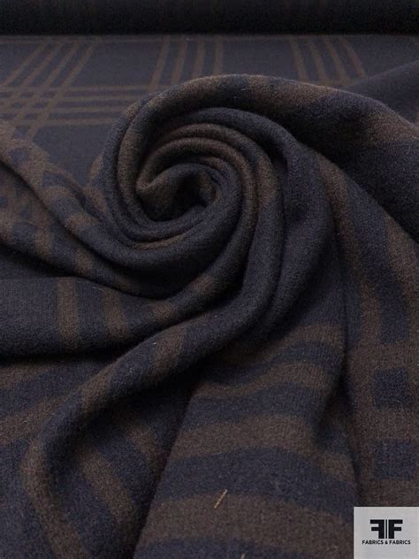 Italian Plaid Thick Wool Knit Navy Brown Fabrics And Fabrics