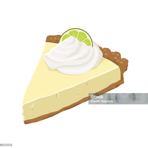접시에 위에 전통적인 키 라임 파이 아메리칸 달콤한 치즈 케이크 파이 크림의 한 조각 흰색 배경에 격리된 플랫 벡터 일러스트