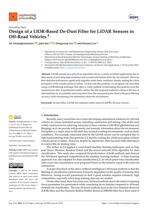 Pdf Design Of A Lior Based De Dust Filter For Lidar Sensors In Off