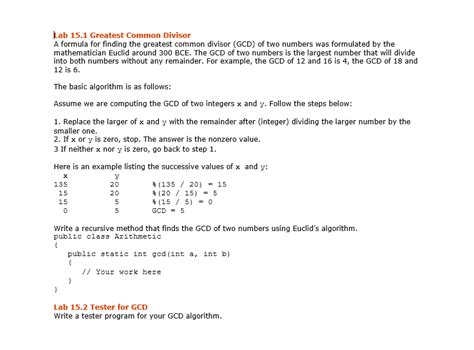 Solved Lab 151 Greatest Common Divisor A Formula For