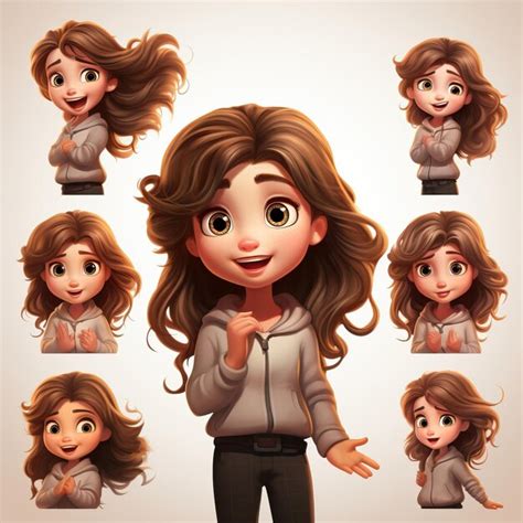 Premium Vector Brown Haired Girl Short Cartoon Style Character Cartoon Mu
